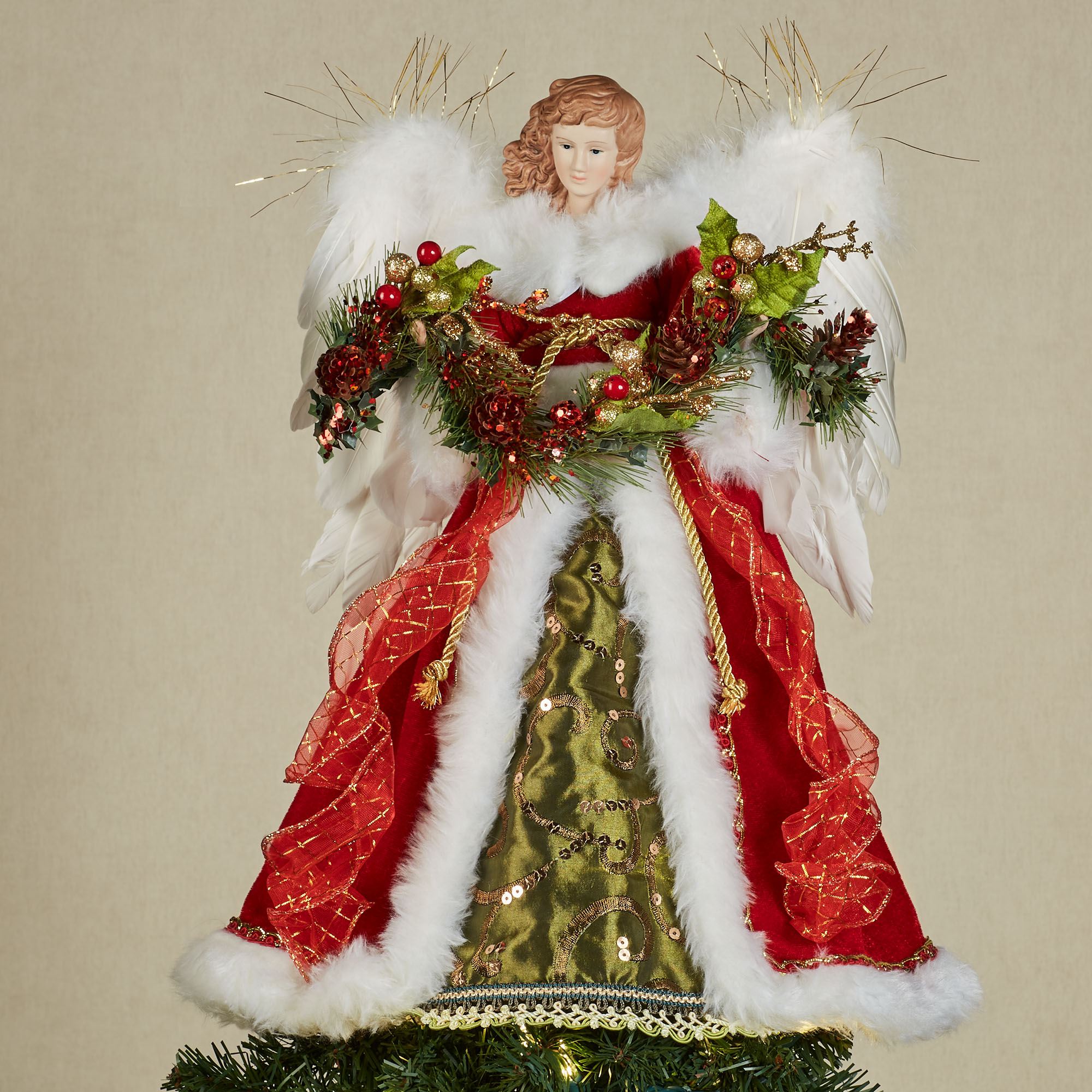 17"H Angel Treetopper w/Red & Green Garland – The Robin's Noel